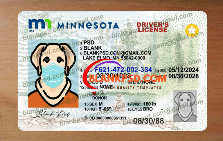 Minnesota Drivers License Template New V2 1200 DPI - Blank PSD