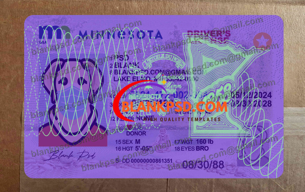 Minnesota Drivers License Template New V2 1200 DPI - Blank PSD