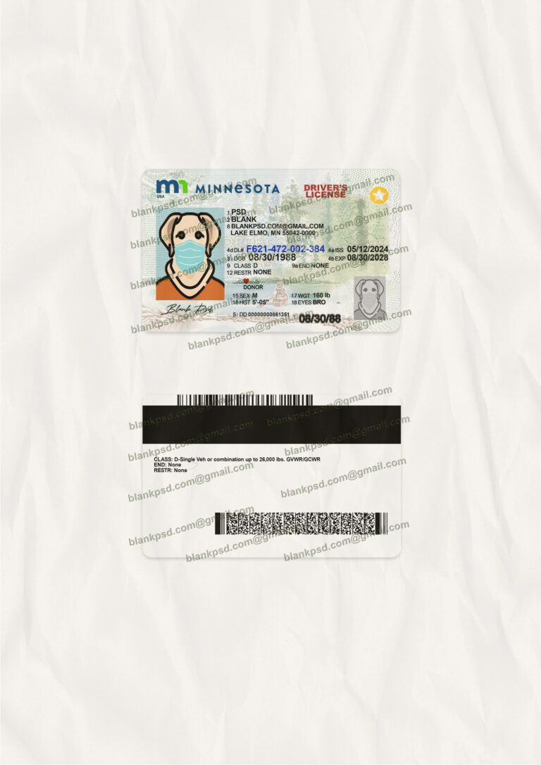 Minnesota Drivers License Template New V2 1200 DPI - Blank PSD