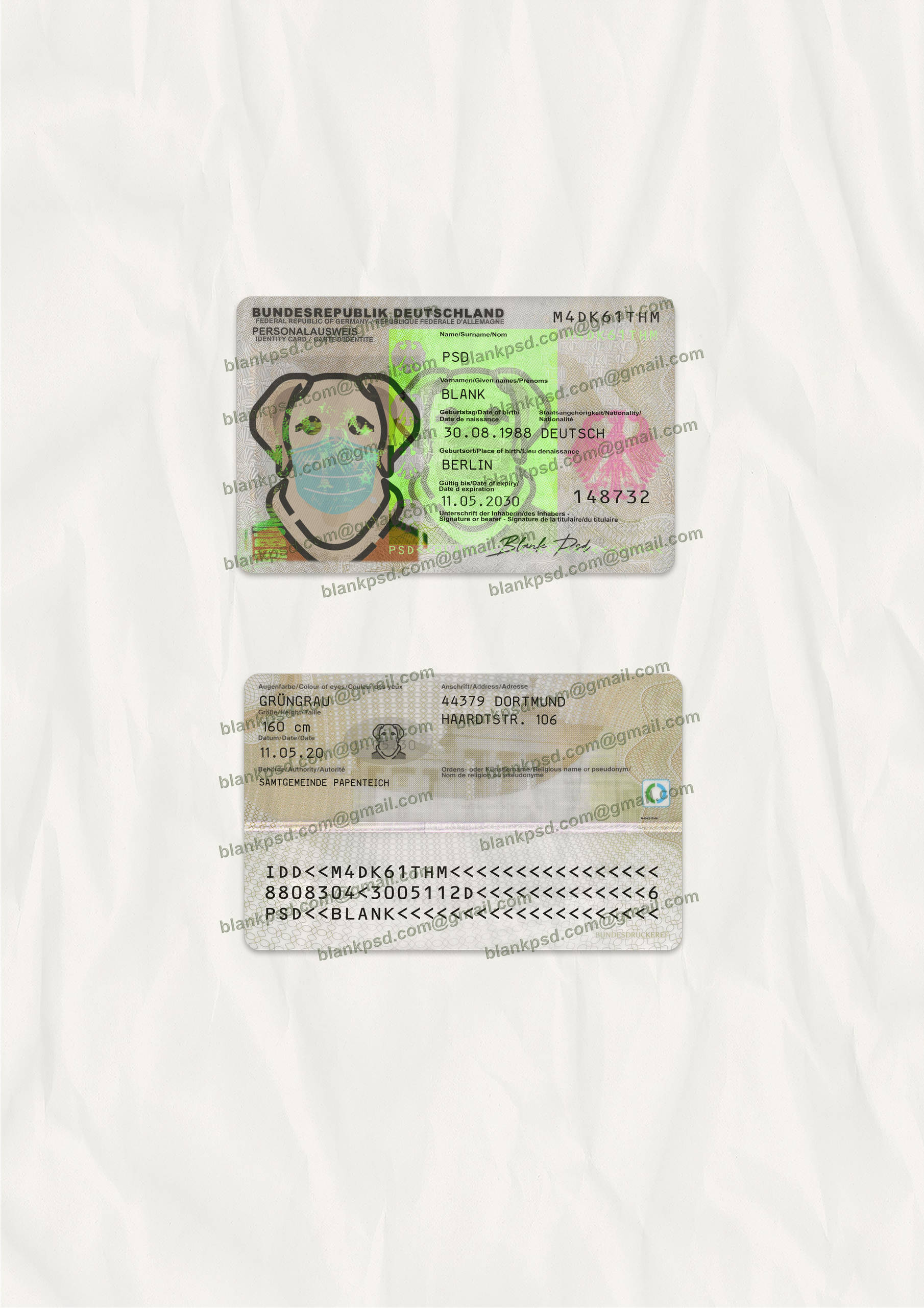 Germany ID Card Template New V1 Blank PSD