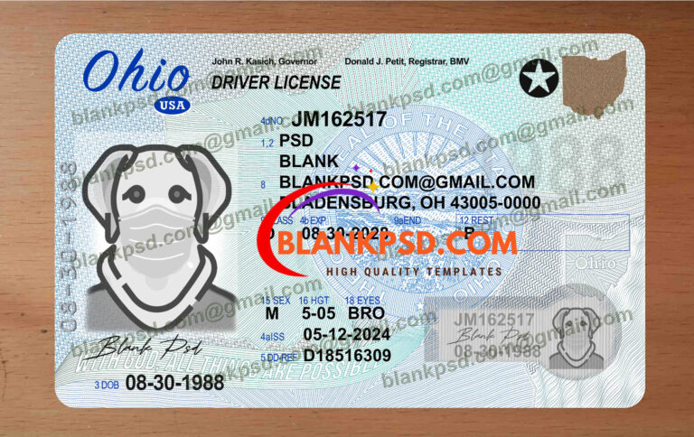 Ohio Drivers License Template New V2 - Blank PSD
