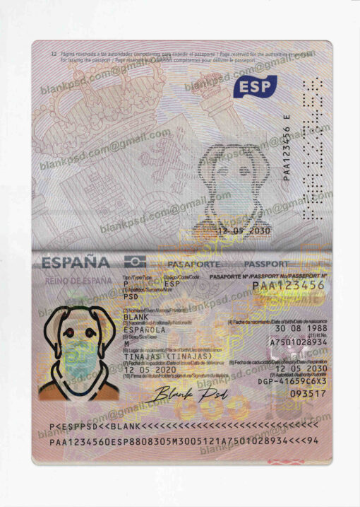 Spain Passport Template Psd New V2 - Blank PSD