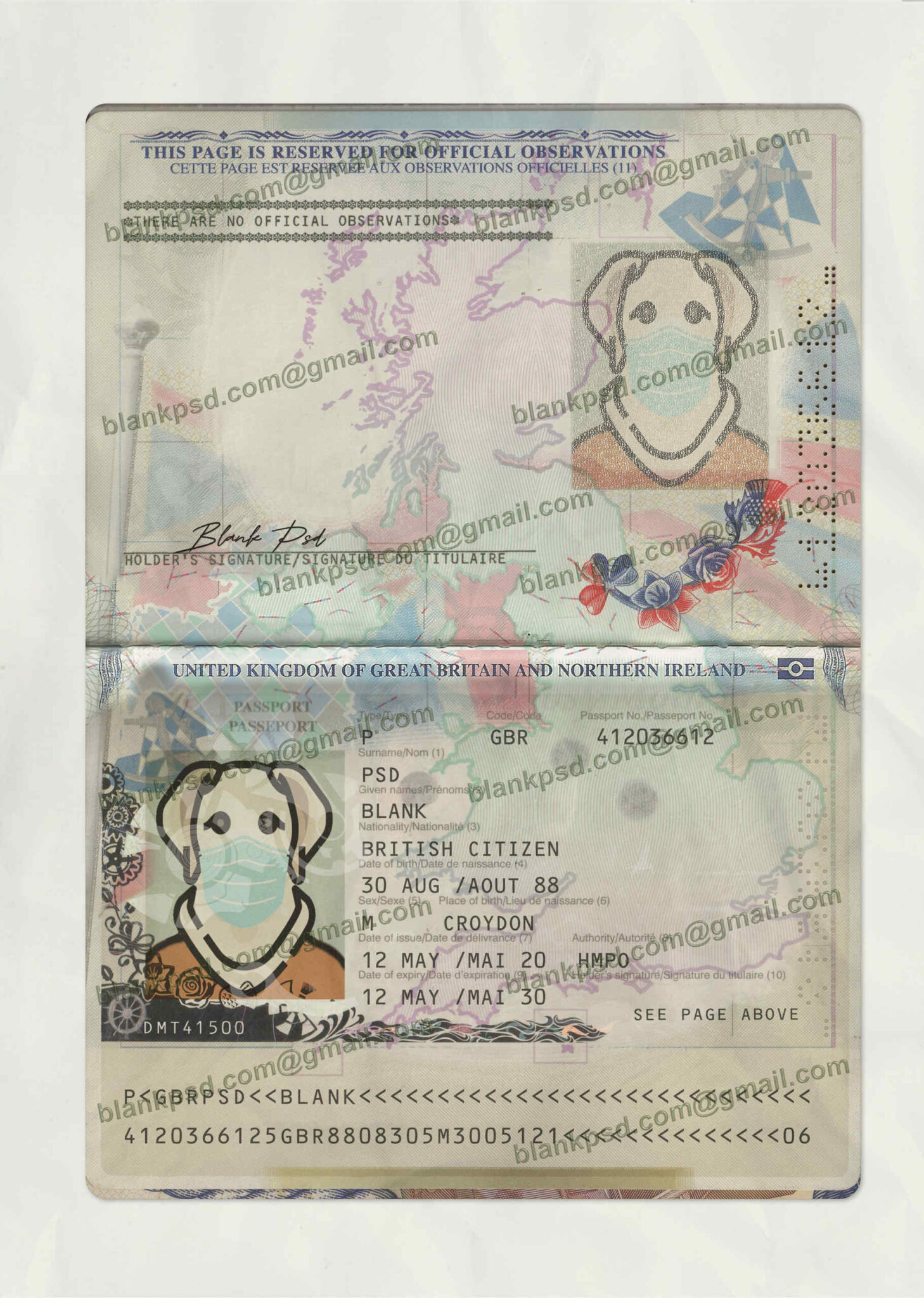 UK Passport Psd Template New V2 - Blank PSD