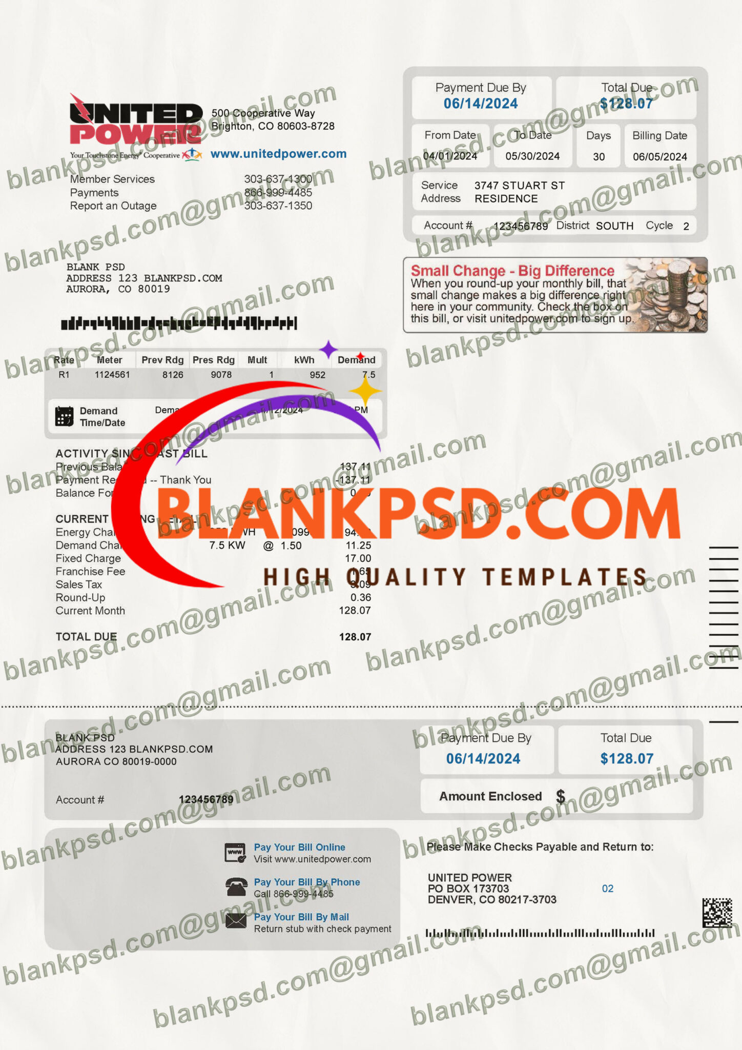 Colorado Utility Bill Template PSD (United Power Style) V1