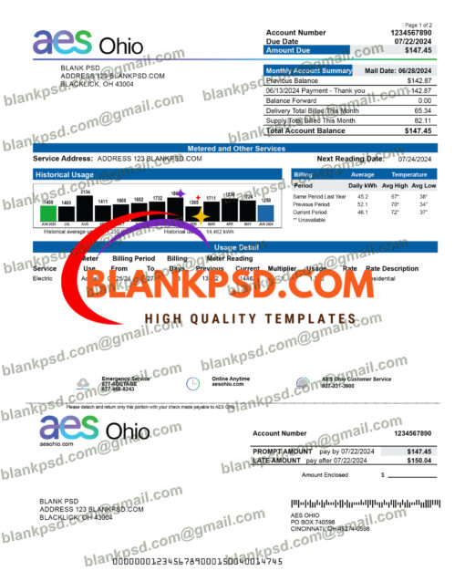 Utility Bill Psd Template - Blank PSD