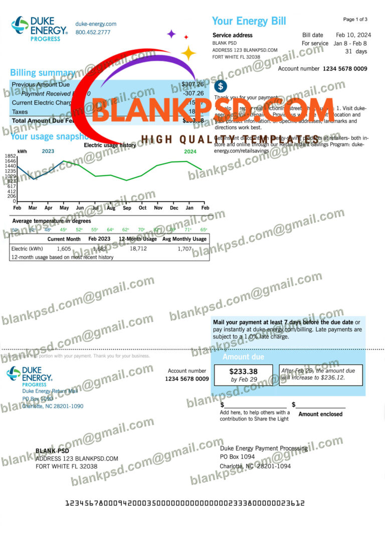 Utility Bill Psd Template - Blank PSD