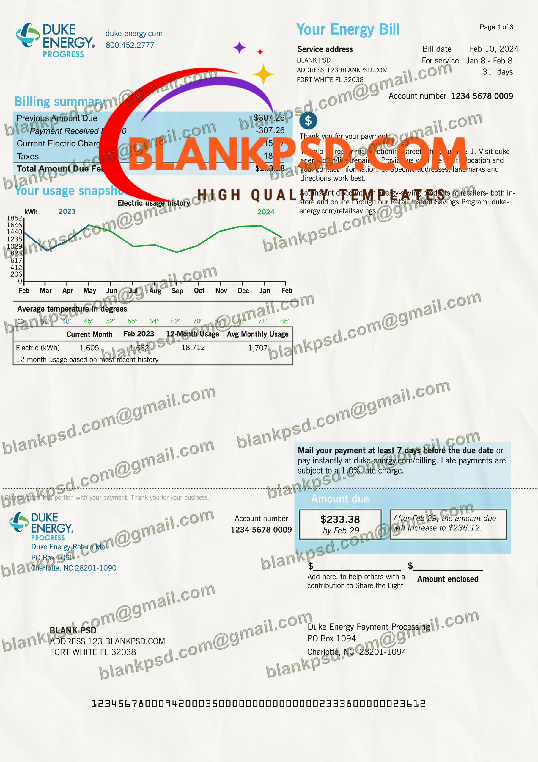 Florida Utility Bill Template - Duke Energy Bill V1