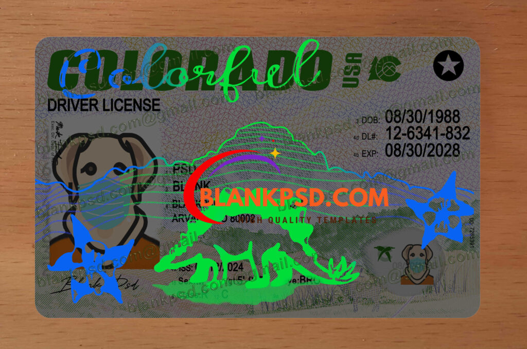 Fake Colorado Drivers License Template PSD V4 2400 DPI