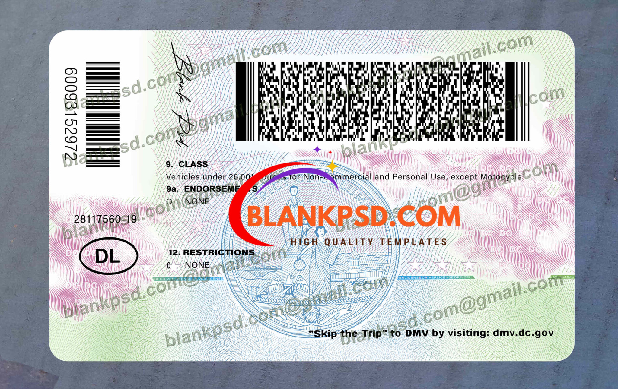Washington DC Driver License Template New V3 2024