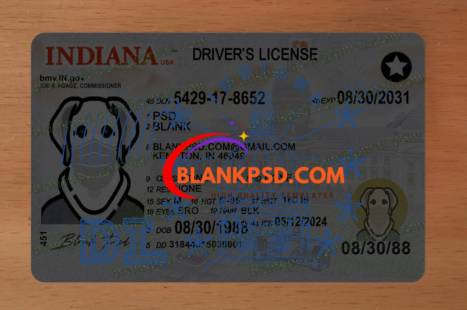 Fake Indiana Drivers License New V2 - Blank PSD