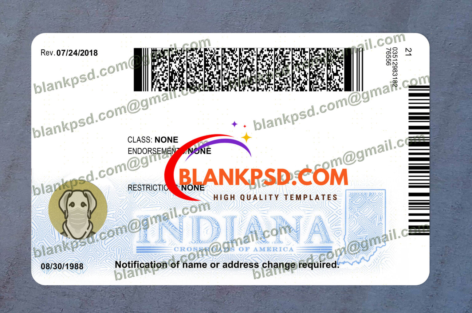 Fake Indiana Drivers License New V2 - Blank PSD
