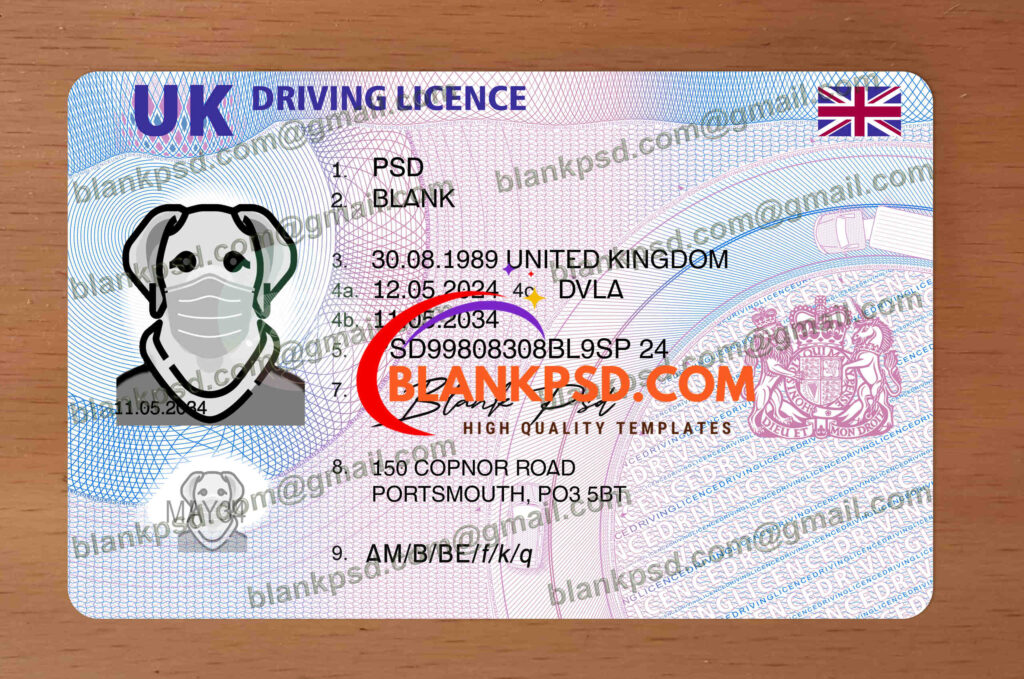 UK Driving Licence Template New V3 2400 DPI - Blank PSD