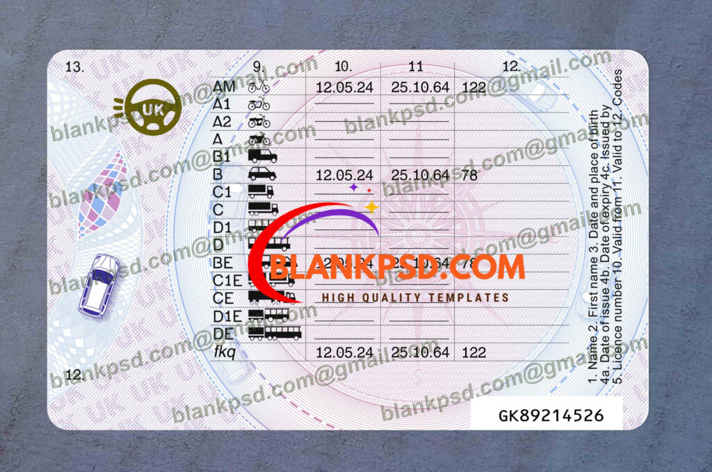 UK Driving Licence Template New V3 2400 DPI - Blank PSD