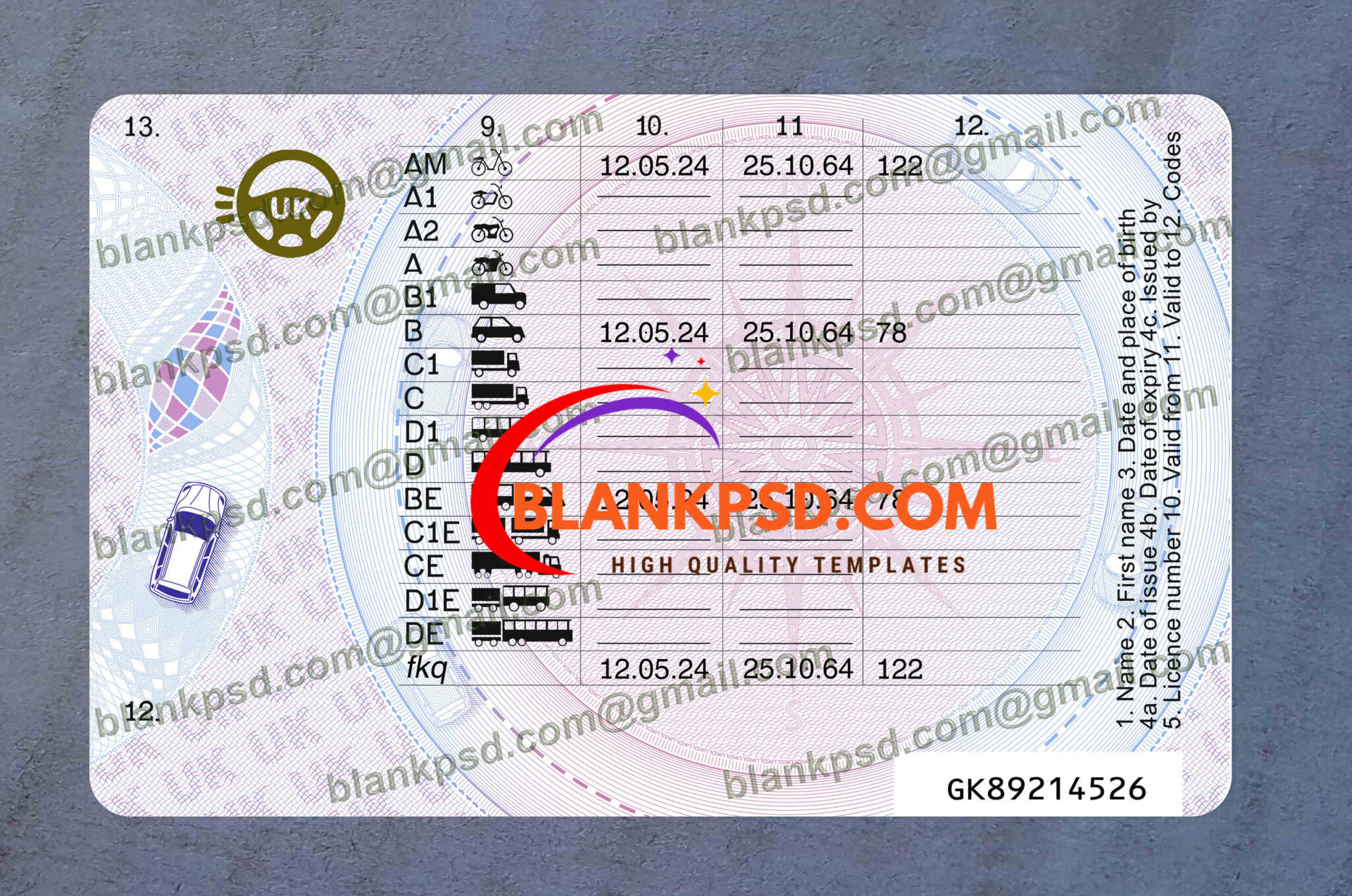 UK Driving Licence Template New V3 2400 DPI - Blank PSD