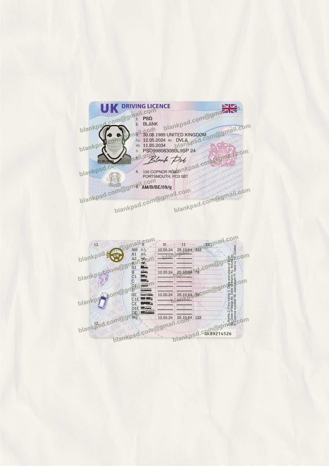 UK Driving Licence Template New V3 2400 DPI - Blank PSD