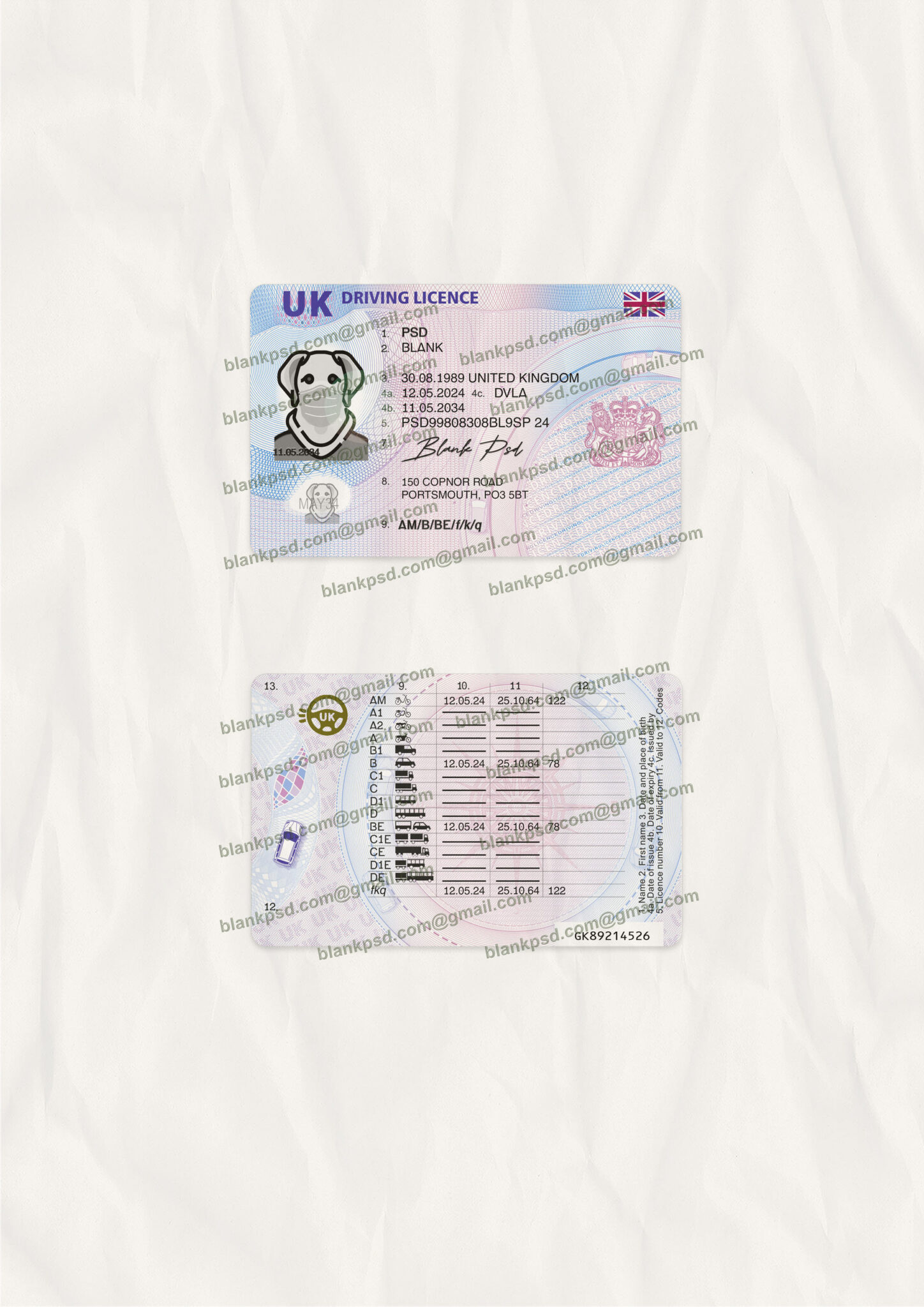 UK Driving Licence Template New V3 2400 DPI - Blank PSD