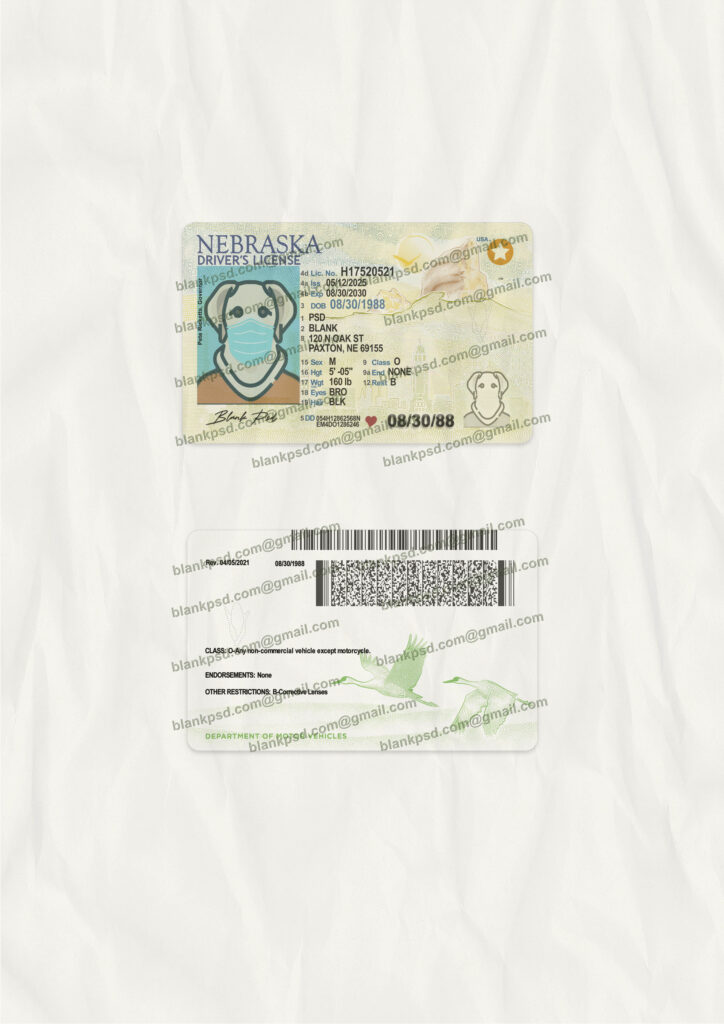 Nebraska Driver License Template New V3 2025 1200 DPI
