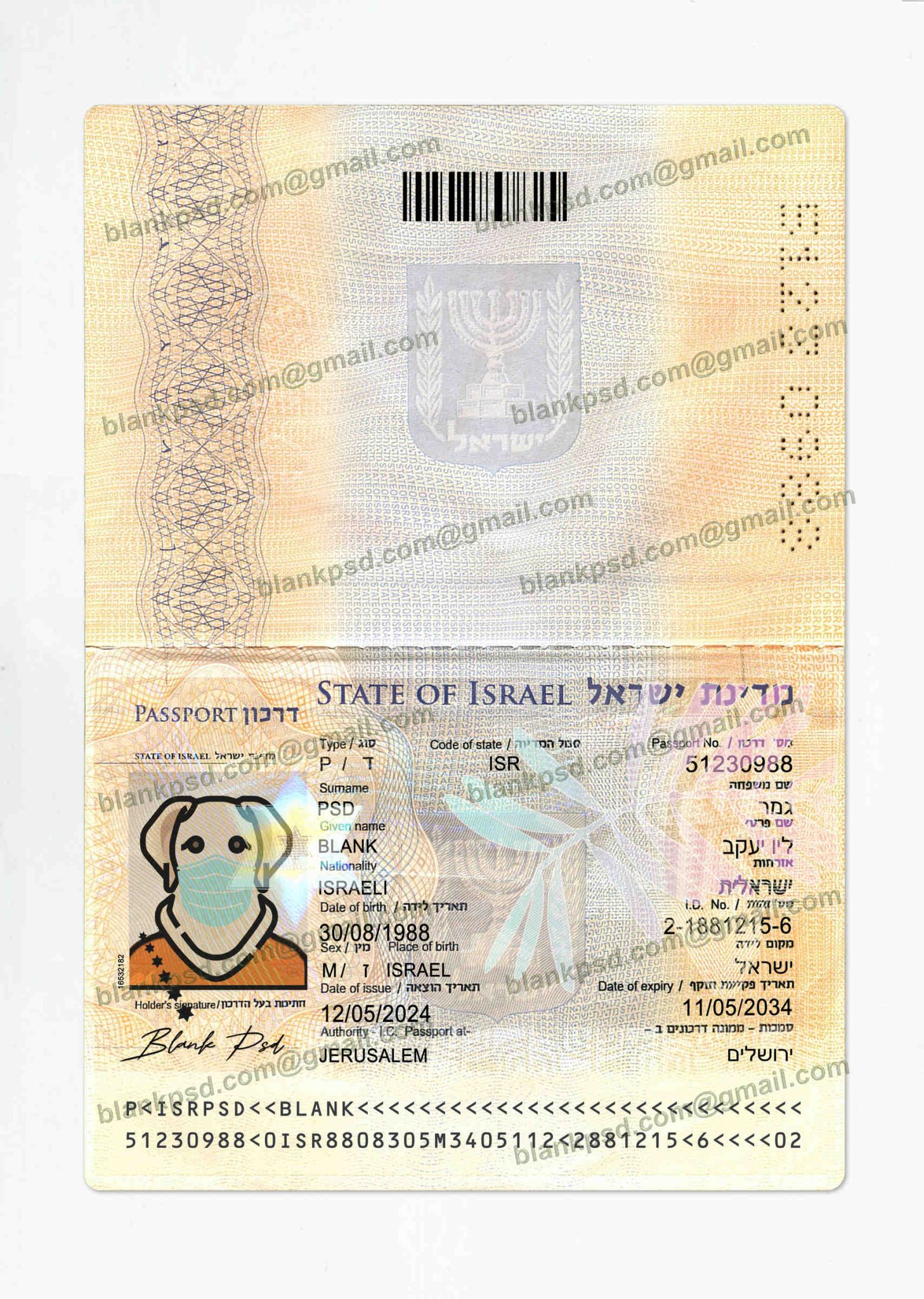 Israel Passport Template Psd New V1 - Blank PSD