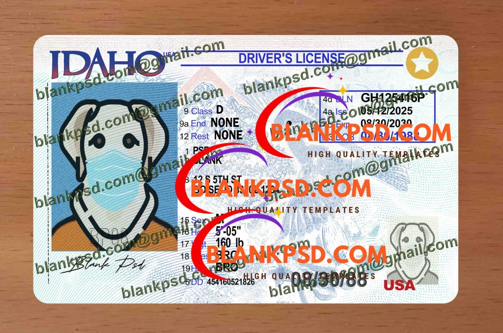 Idaho Driver License Template New V3 2400 DPI - Blank PSD